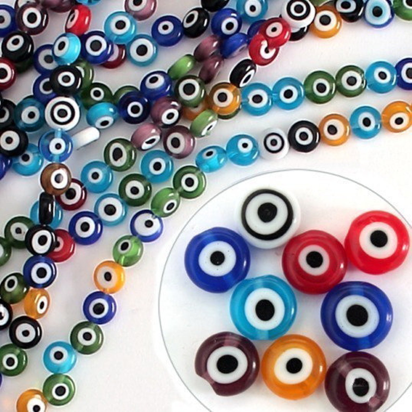 Assorted Evil Eye Beads 6mm 8mm Flat Round Evil Eye Beads - Etsy