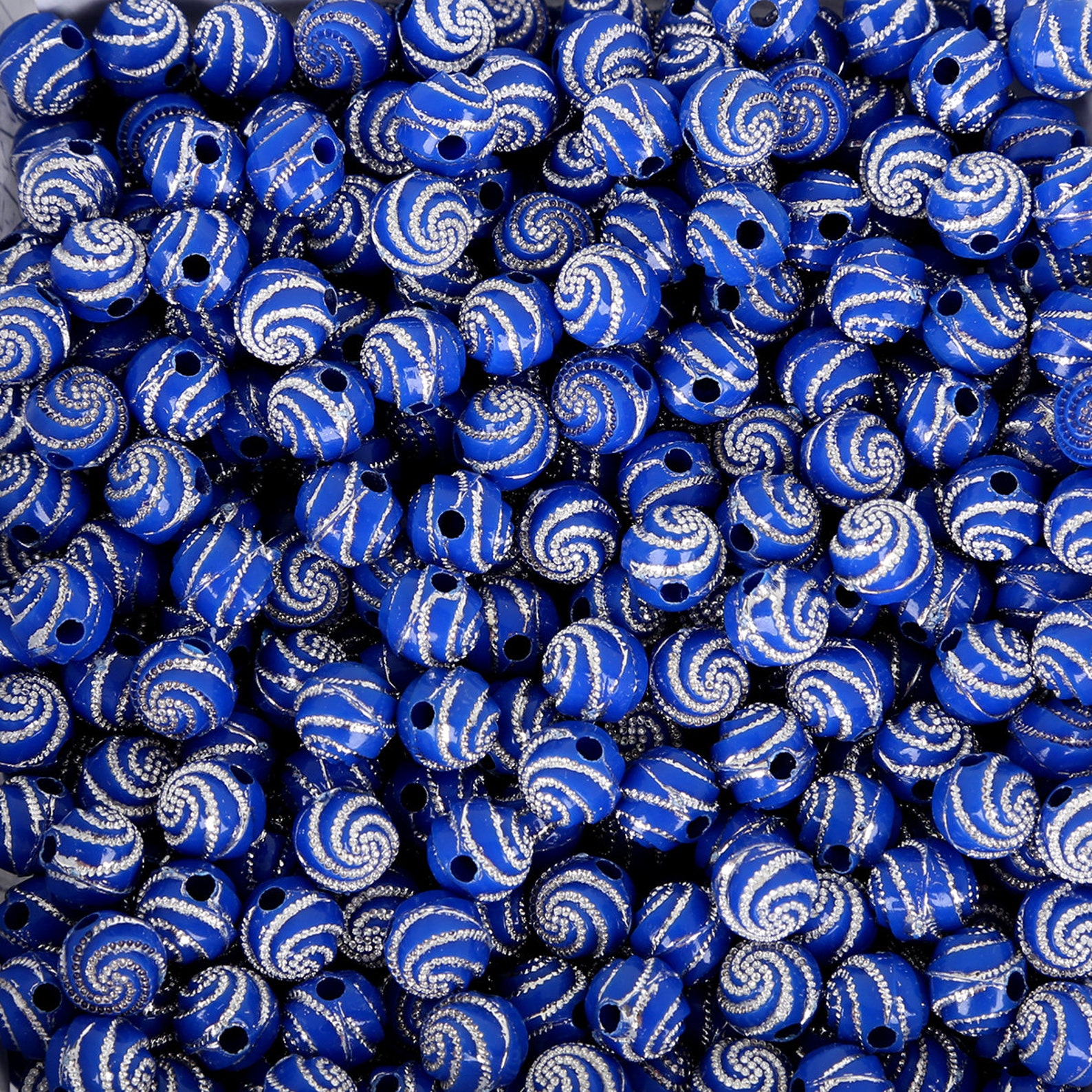 100 Blue Swirl Acrylic Beads 8mm Metallic Silver Bling - Etsy