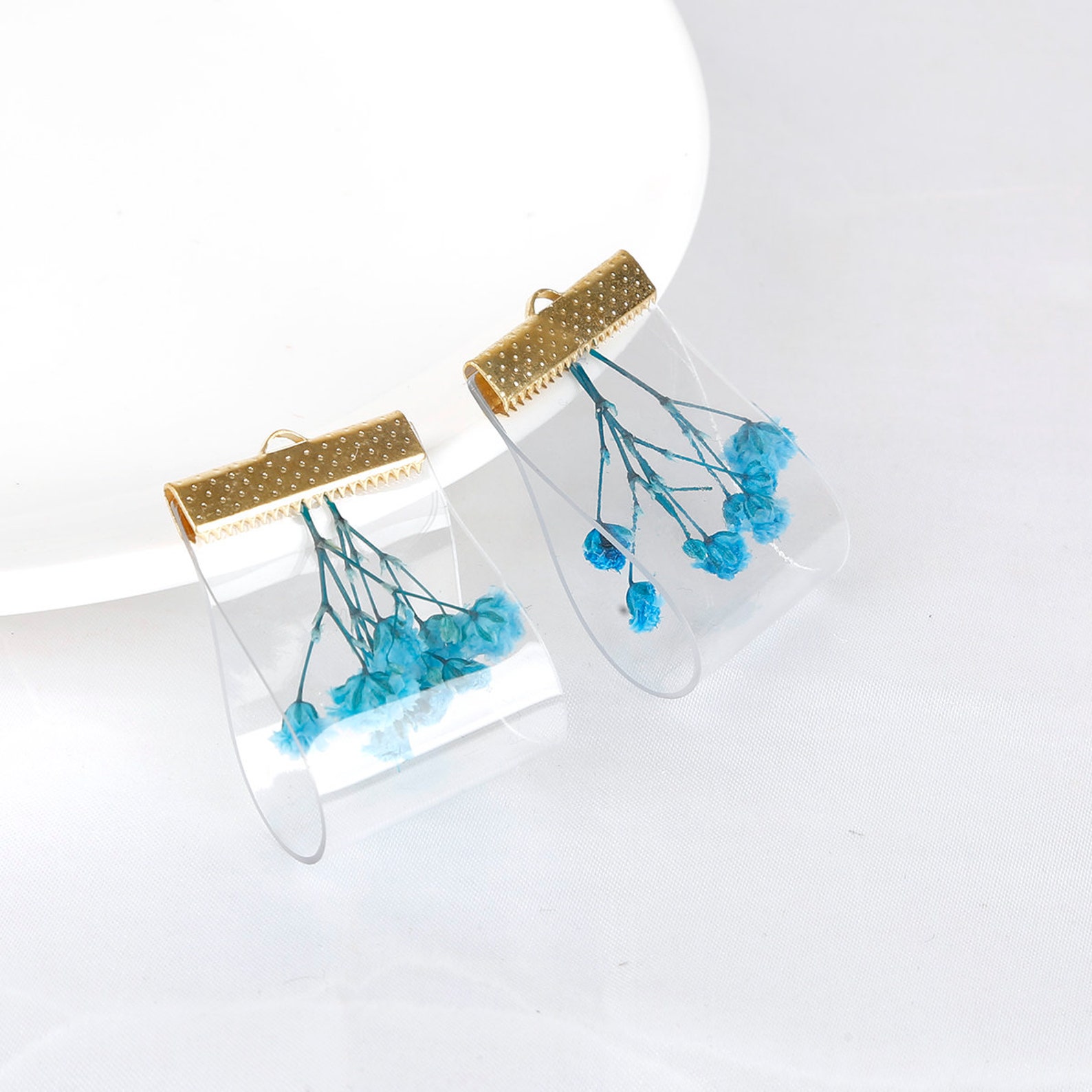 4pc Clear PVC Dried Flower Charms, PVC Vinyl Pendants, Looped Jelly ...