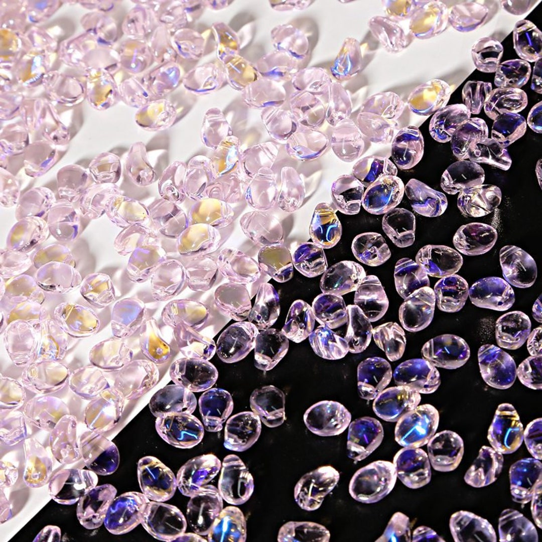 50 Pcs Clear Pink Crystal Glass Chip Beads - Glass Pebble Beads - 6x8mm ...