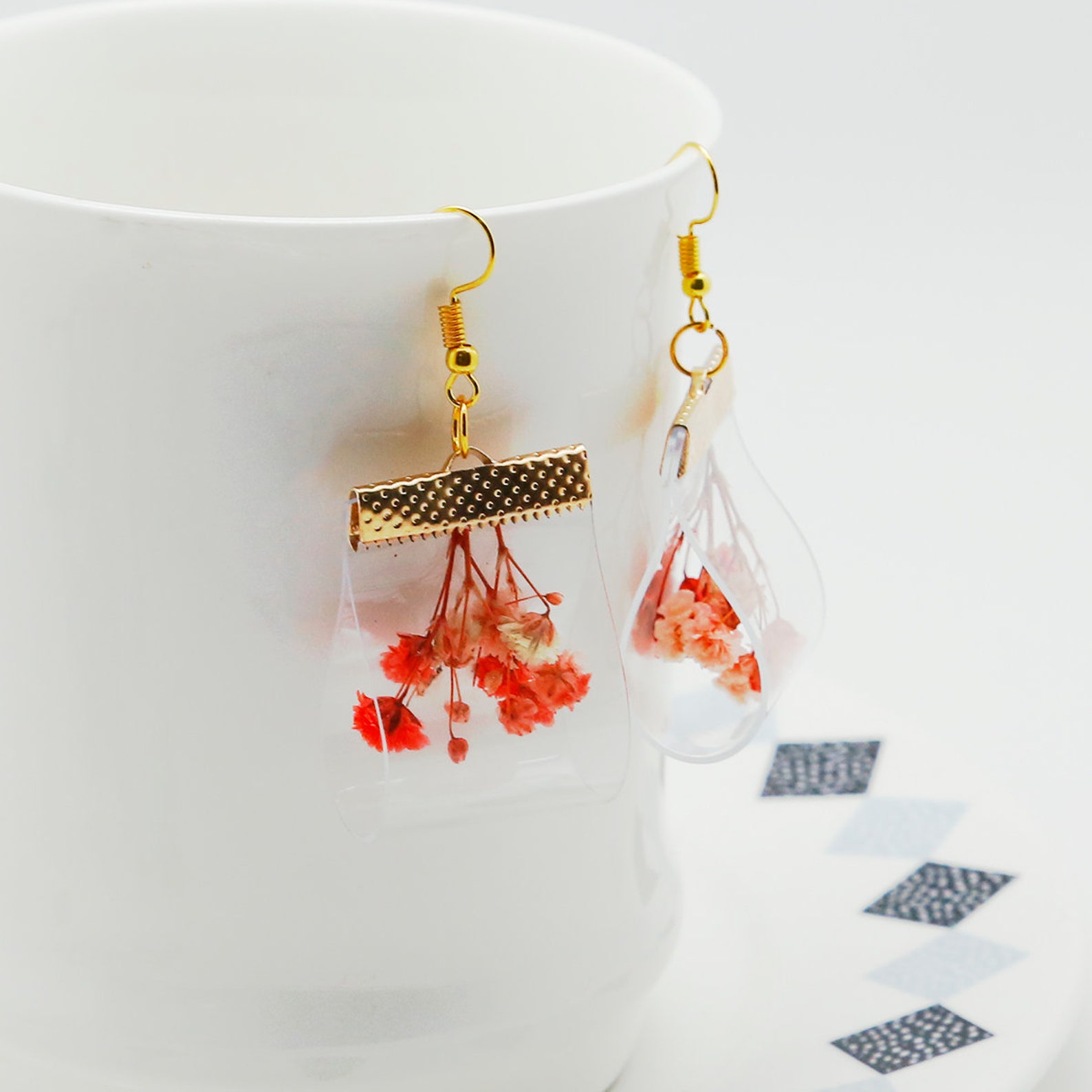 4pc Clear PVC Dried Flower Charms, PVC Vinyl Pendants, Looped Jelly ...