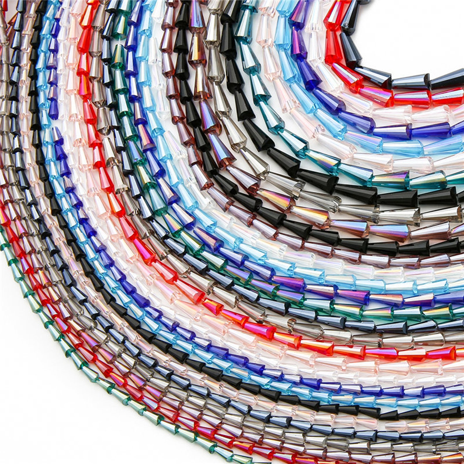 7mm 11mm 15mm Cone Glass Beads Faceted - Glass Spike Beads - Clear Cone ...