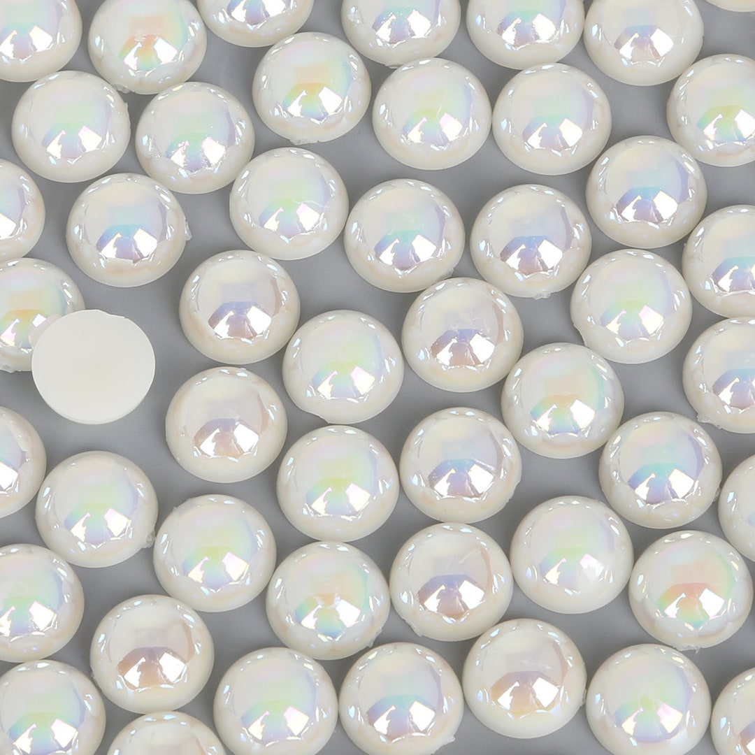 8 SIZES Iridescent Ivory Flatback Half Round Pearls for Embellishments ...