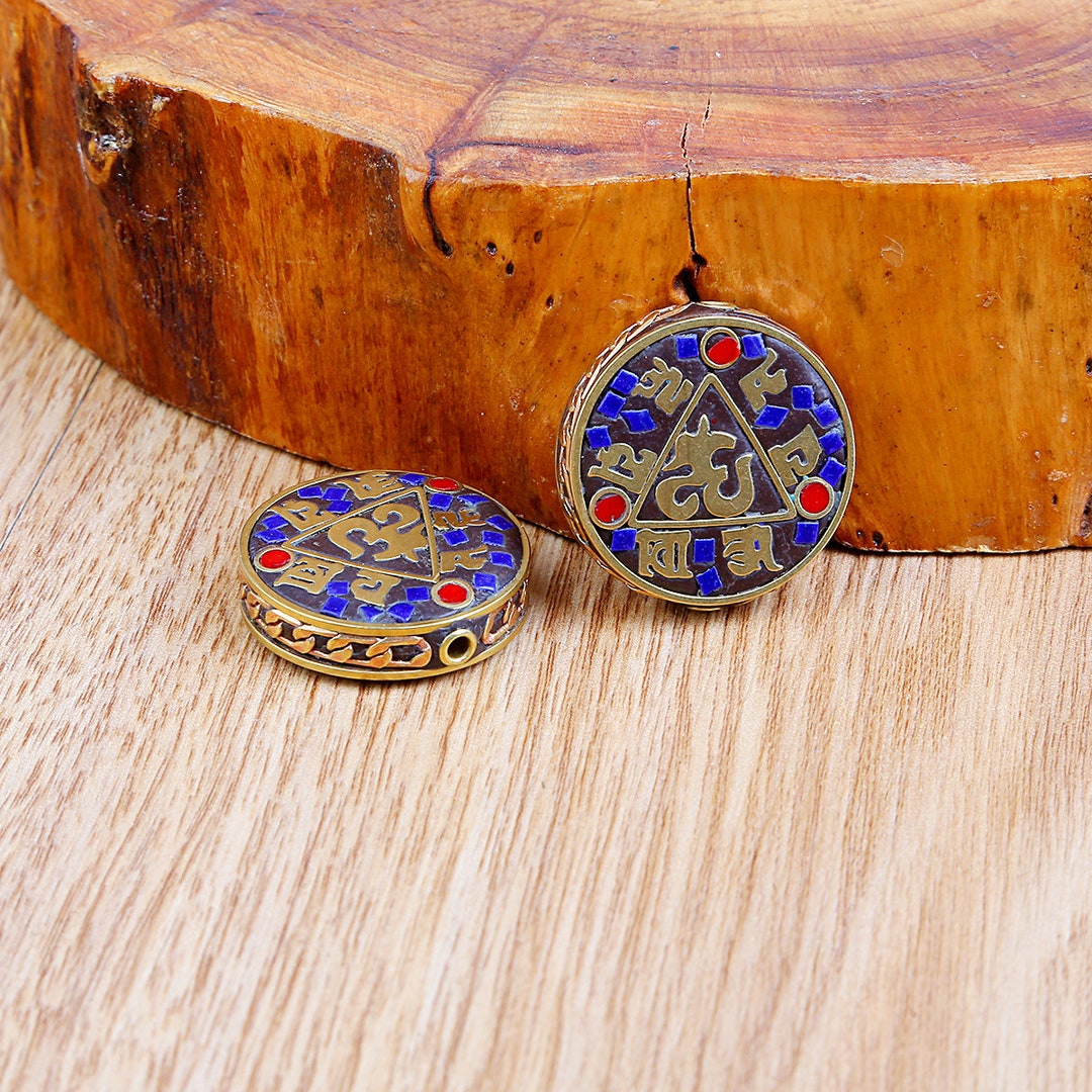 Nepali Brass Flat Round Blue Gold Beads Pendant- Nepal Beads - Nepali ...