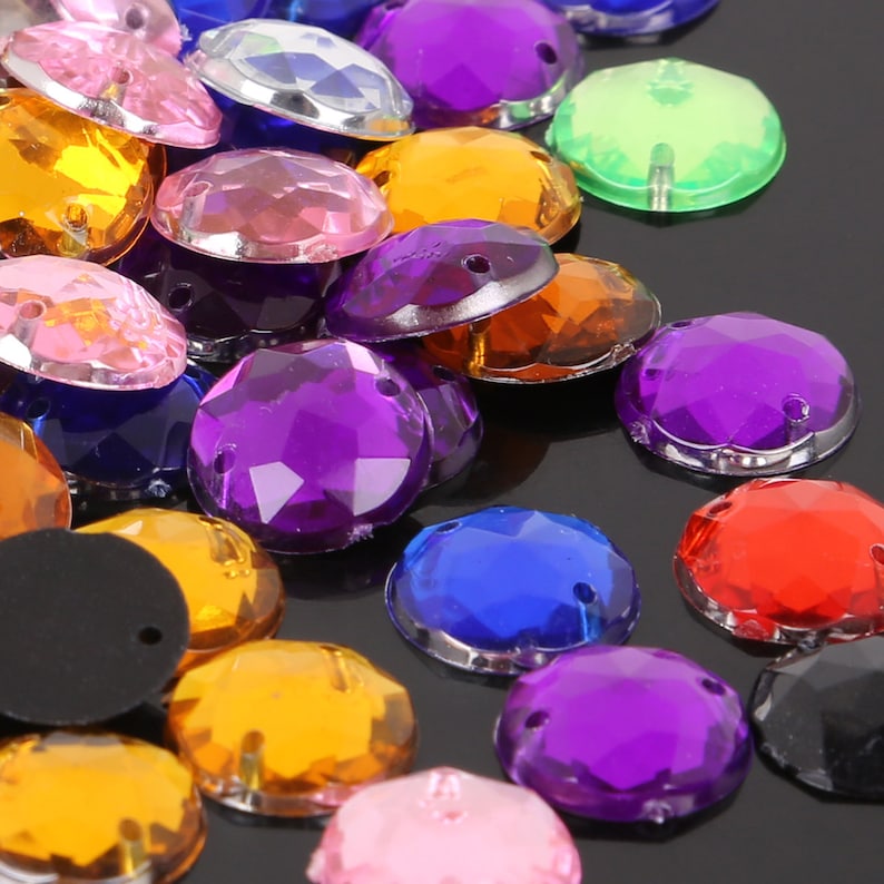 10 Colors Sew on Flat Back Acrylic Round Crystal Rhinestones - 14mm ...