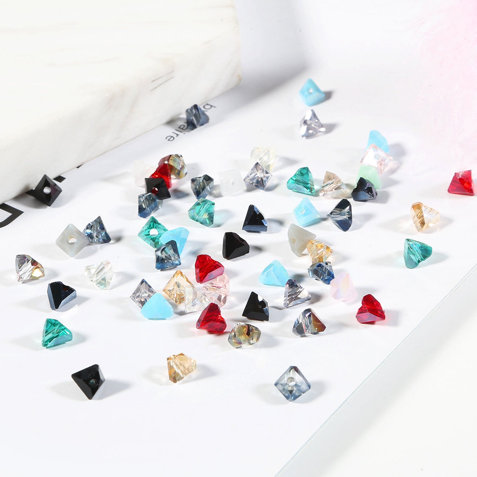 50pcs Crystal Triangle Spacer Beads 5x6mm, Faceted Glass Triangle Beads ...