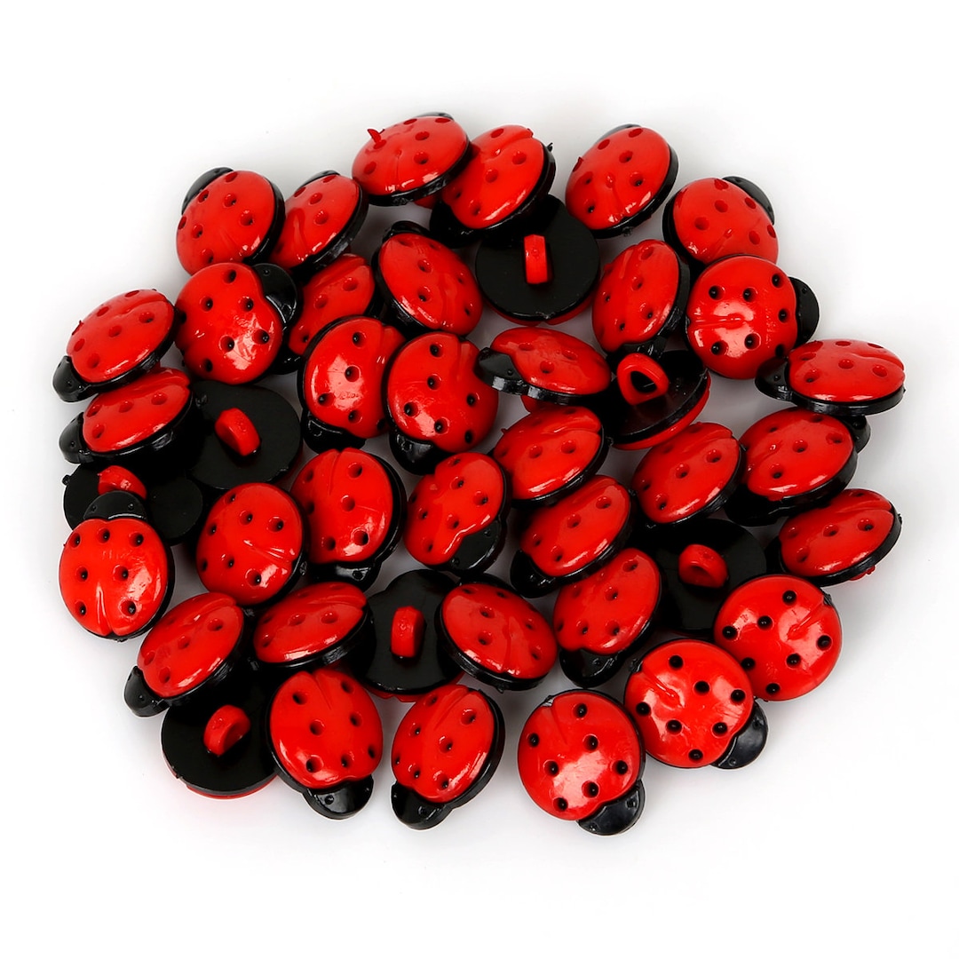 50 Red Lady Bug Shank Buttons - 13x15x8mm - Lady Bug Buttons - Insect ...