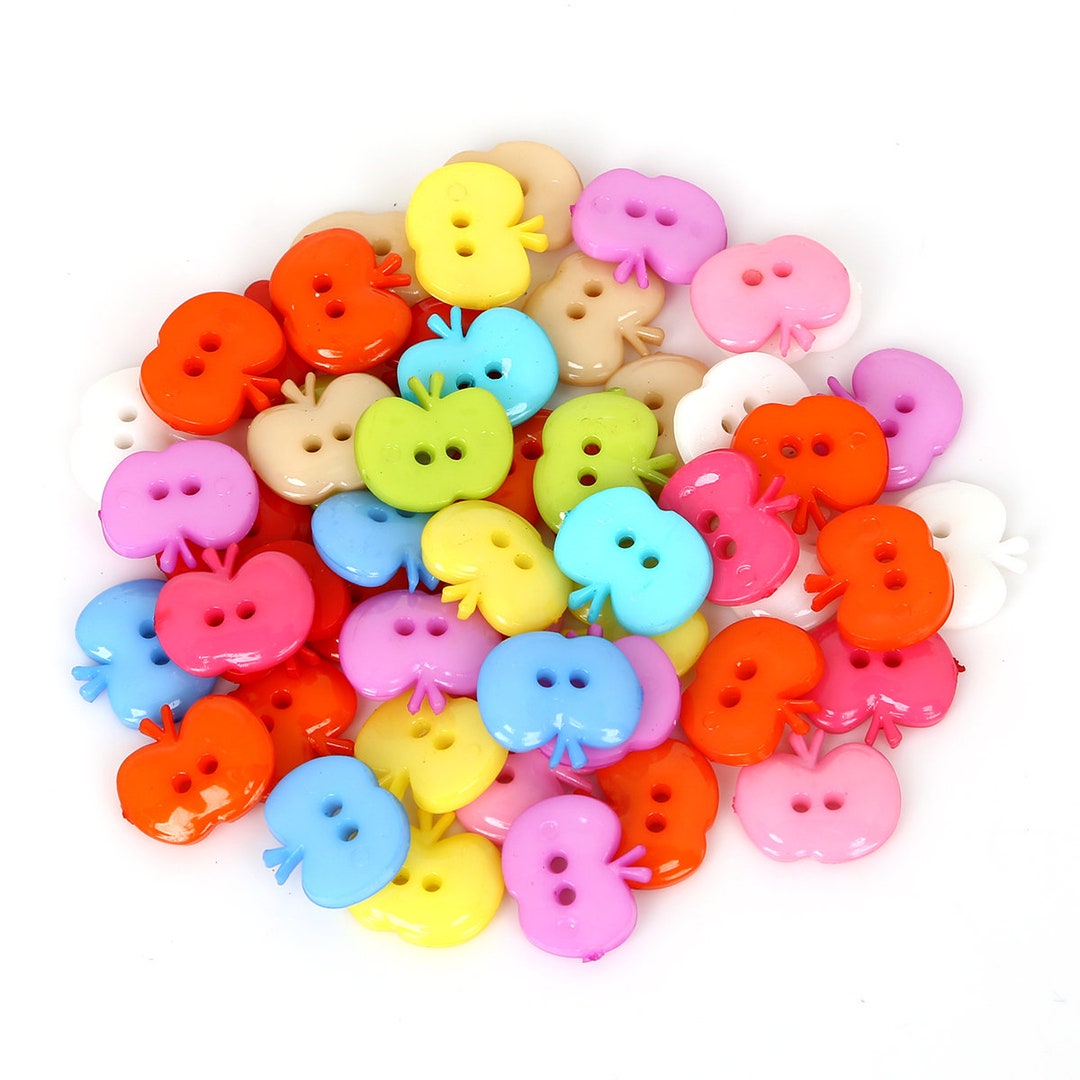 50pcs Mixed Apple Buttons 16x14mm / Rainbow Apple 2 Holes Plastic ...
