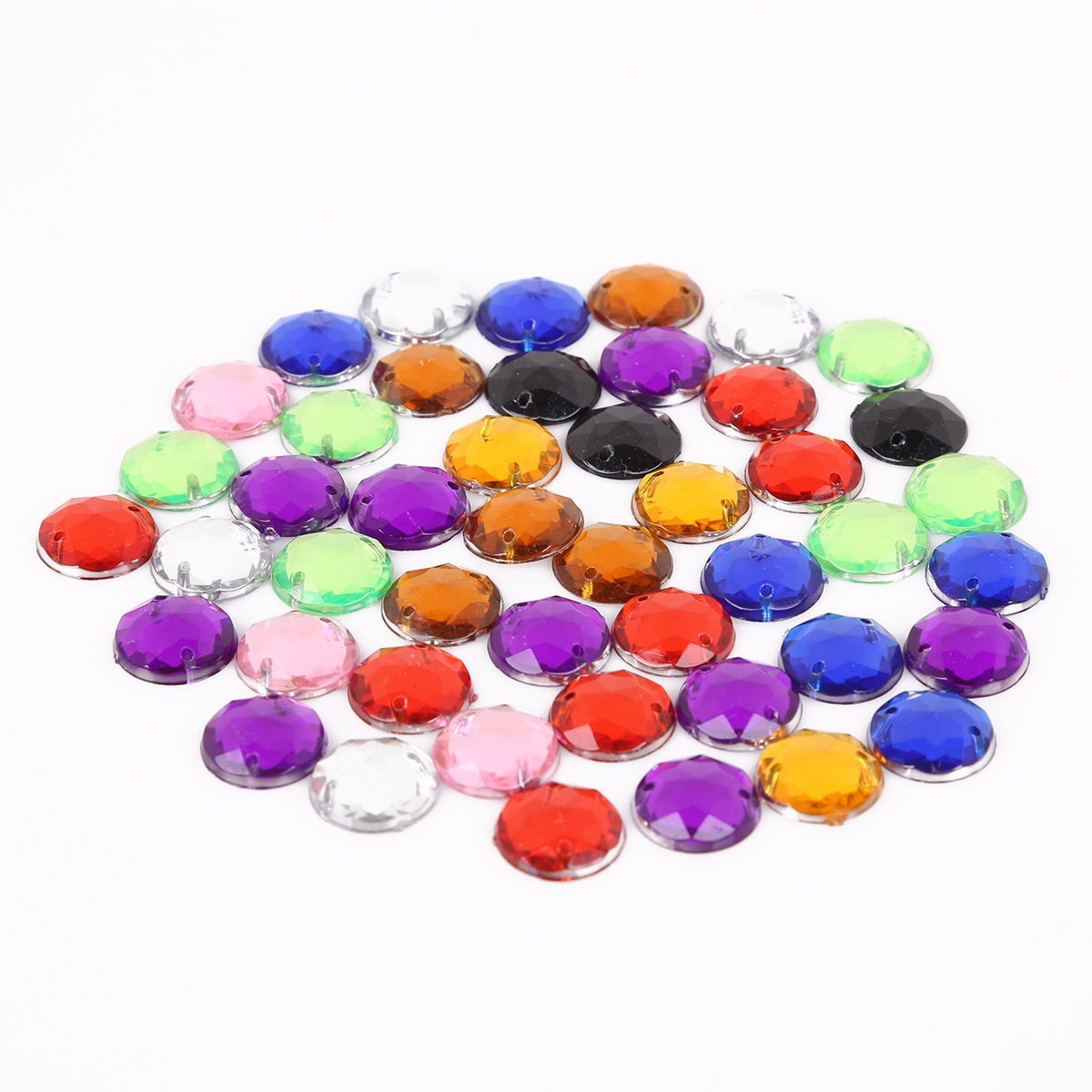 10 Colors Sew on Flat Back Acrylic Round Crystal Rhinestones - 14mm ...