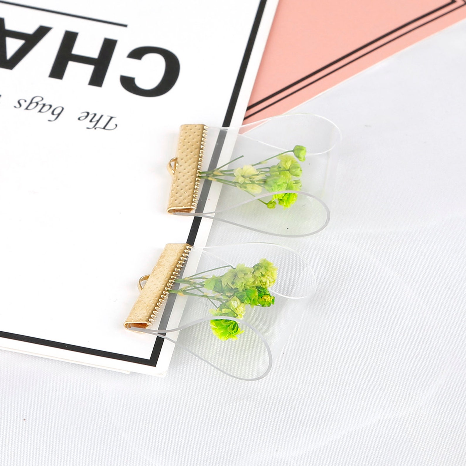 4pc Clear PVC Dried Flower Charms, PVC Vinyl Pendants, Looped Jelly ...