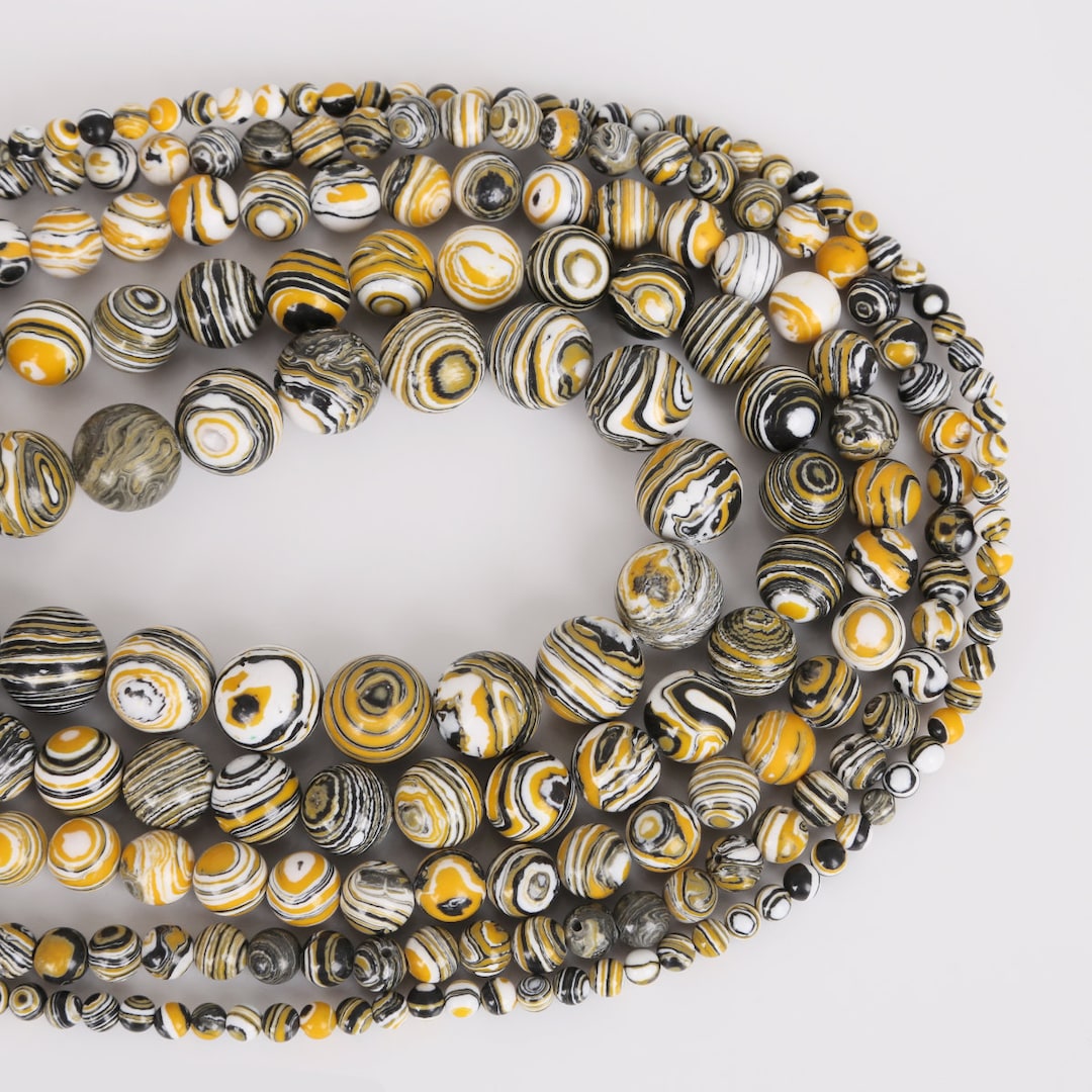 Peacock Stone Beads, Yellow Malachite Synthetic Beads, Smooth Gemstone ...