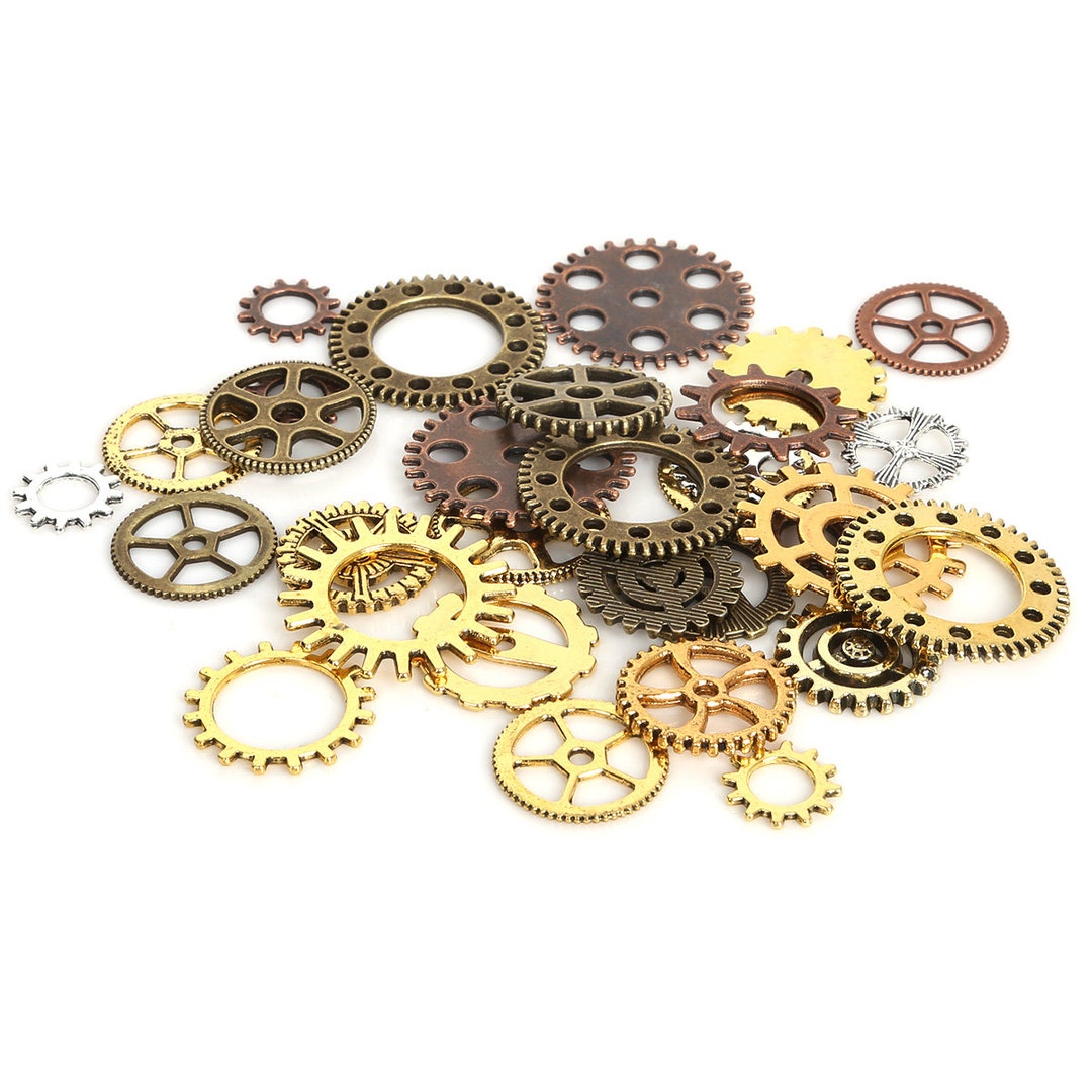 Mixed Steampunk Gears, Gold Bronze Silver Tone Sprockets, Pendant ...