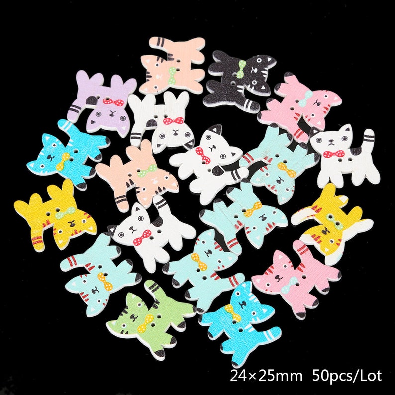 50pcs Cat Theme Wooden Buttons Two Hole Mix Cat Buttons - Etsy