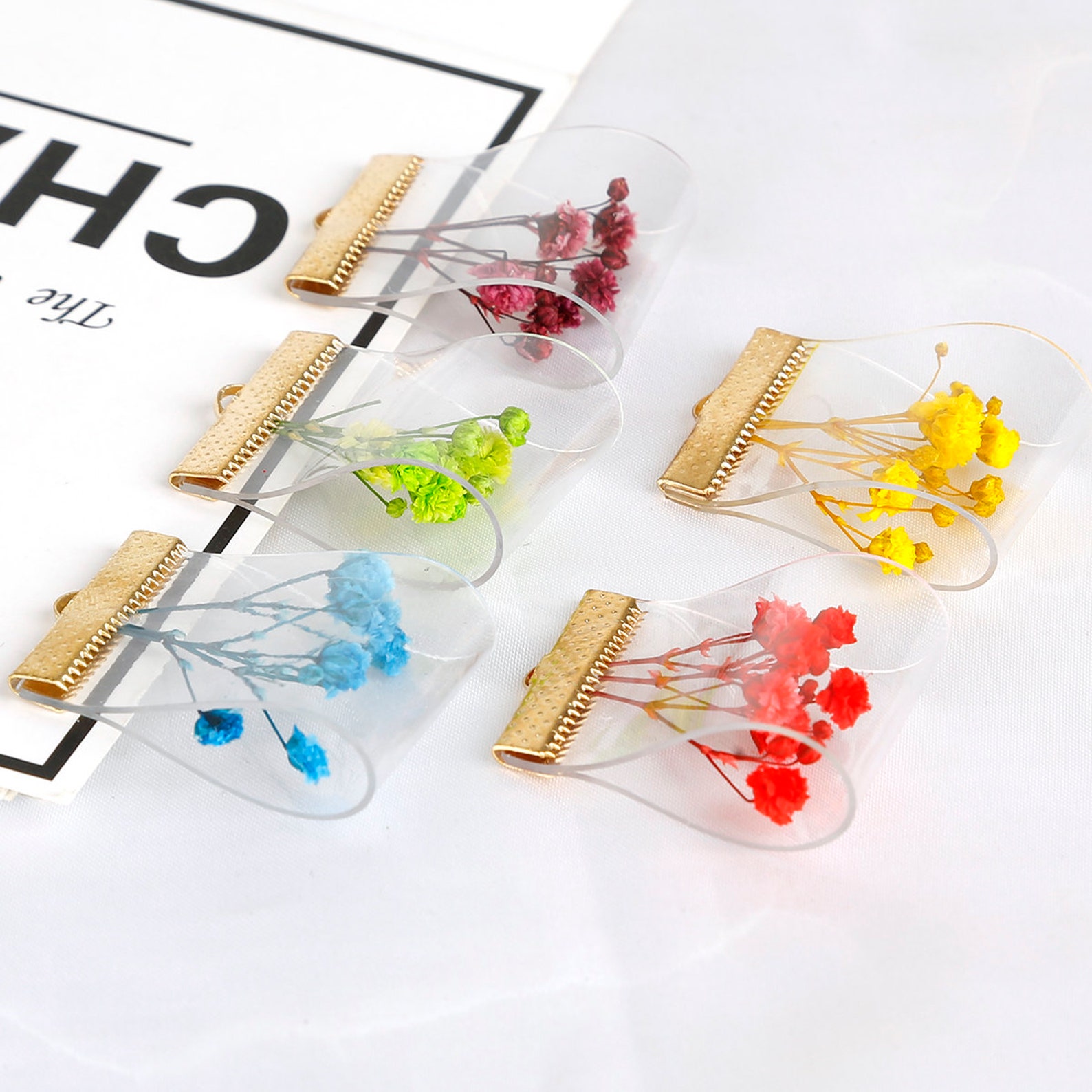 4pc Clear PVC Dried Flower Charms, PVC Vinyl Pendants, Looped Jelly ...