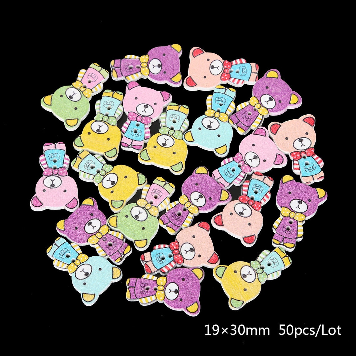50pcs - Teddy Bear Theme Wooden Buttons - Two Hole Mix Teddy Bear ...