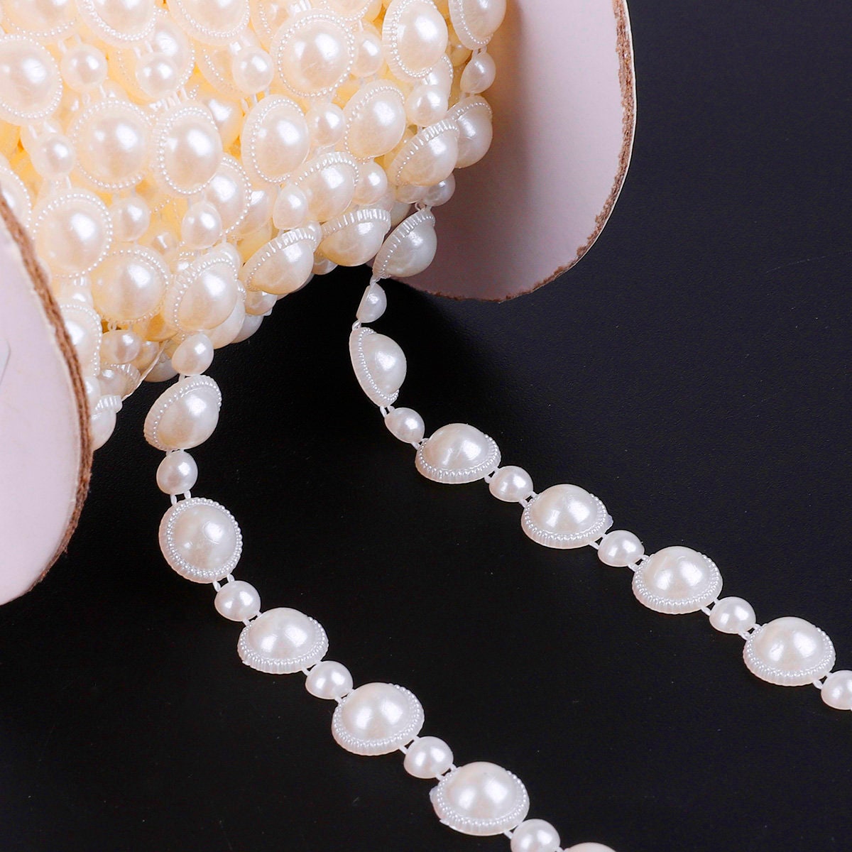 1.4cm Round Flatback Pearl Trim Ivory Chain, String of Pearls, Strand ...