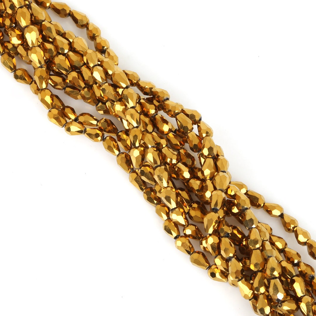Gold Plated Crystal Prism Beads - Crystal Gold Teardrop Beads - Crystal ...