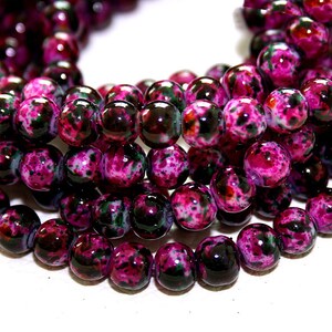 Fuchsia Pink Glass Marble Round Beads Fuchsia Mottled Beads Fuchsia ...