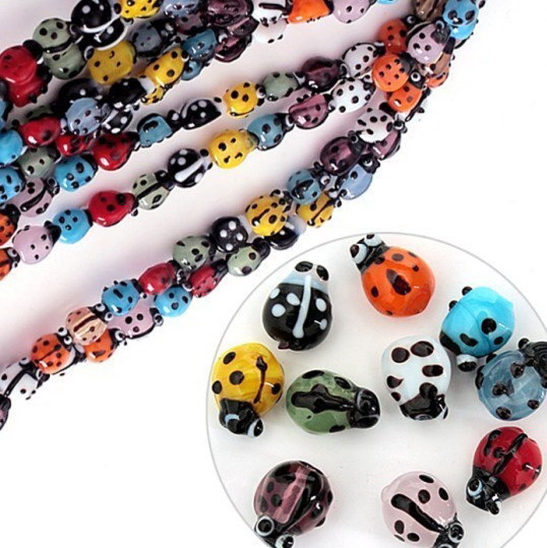 Assorted Ladybug Glass Beads - 20 Lampwork Beads - 9mm - Insect Beads ...