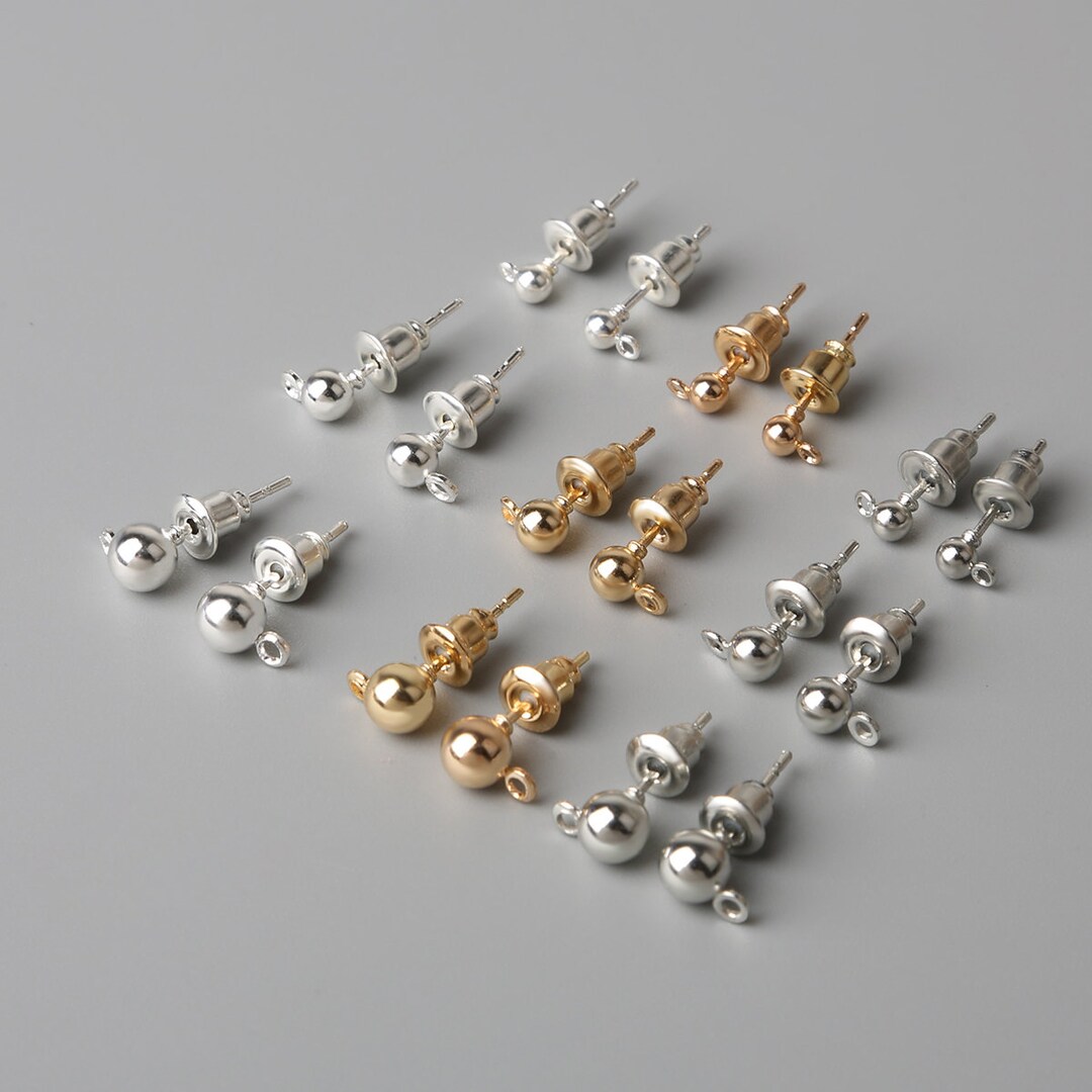 50 Pcs Ball Earring Post Studs With Loop, Choose From 3 Colors and ...