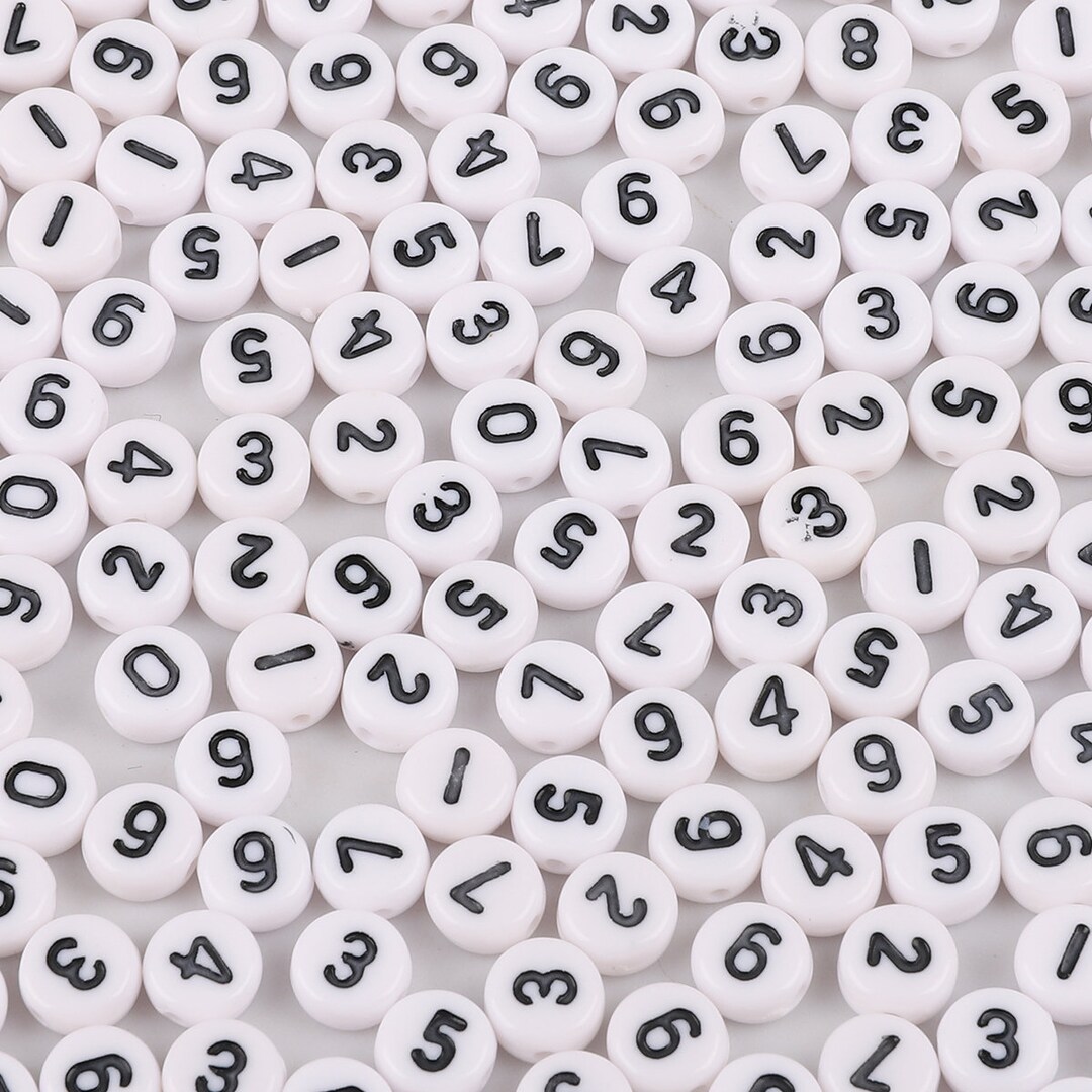 100 Number Beads - 7mm Little Round White Number Acrylic or Resin Beads ...