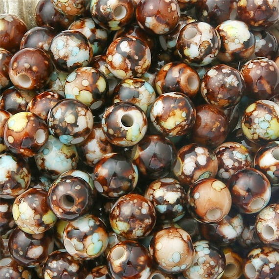 Brown Mottled Round Beads 8mm 10mm 12mm Acrylic Brown - Etsy