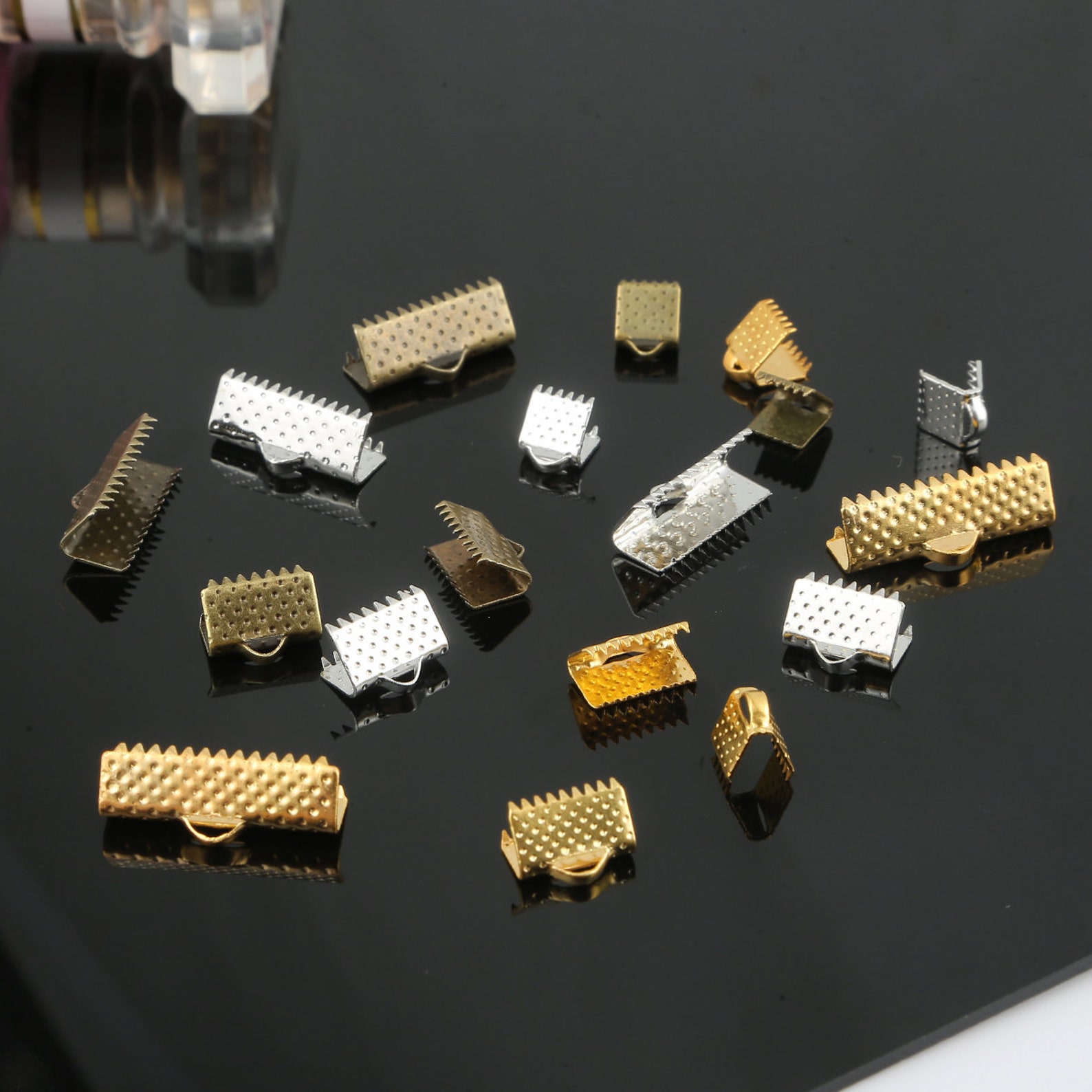 50pcs 6mm-40mm Ribbon Clip Clamp Cord Crimp - End Cap Tip Pinch ...