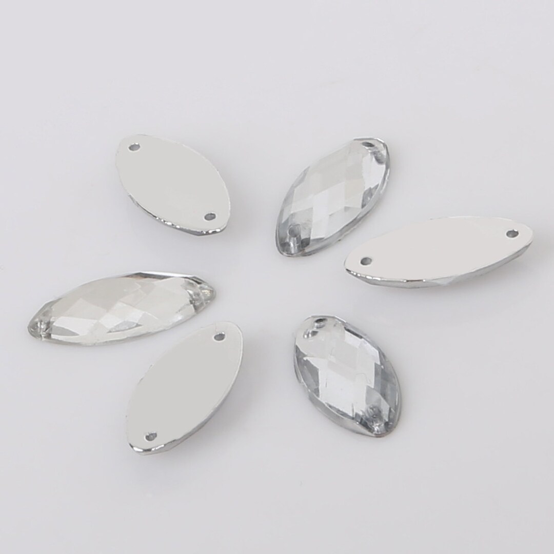 CLEAR Sew on Flat Back Acrylic Navette Crystal Rhinestones - Clear ...