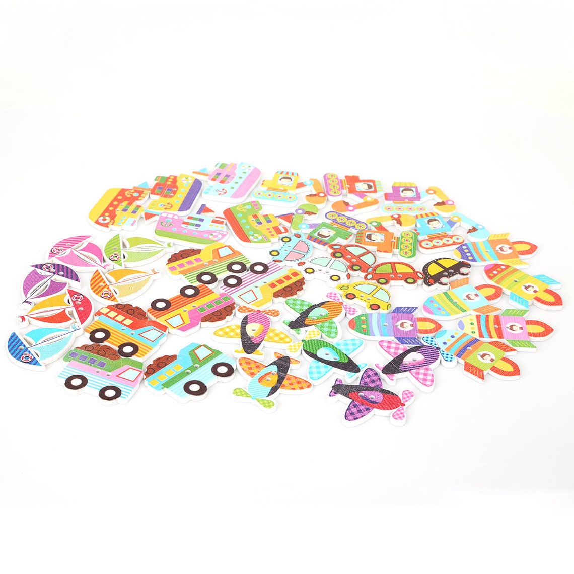 70pcs - Transport Theme Wooden Buttons - Two Hole Mix Transport Buttons ...