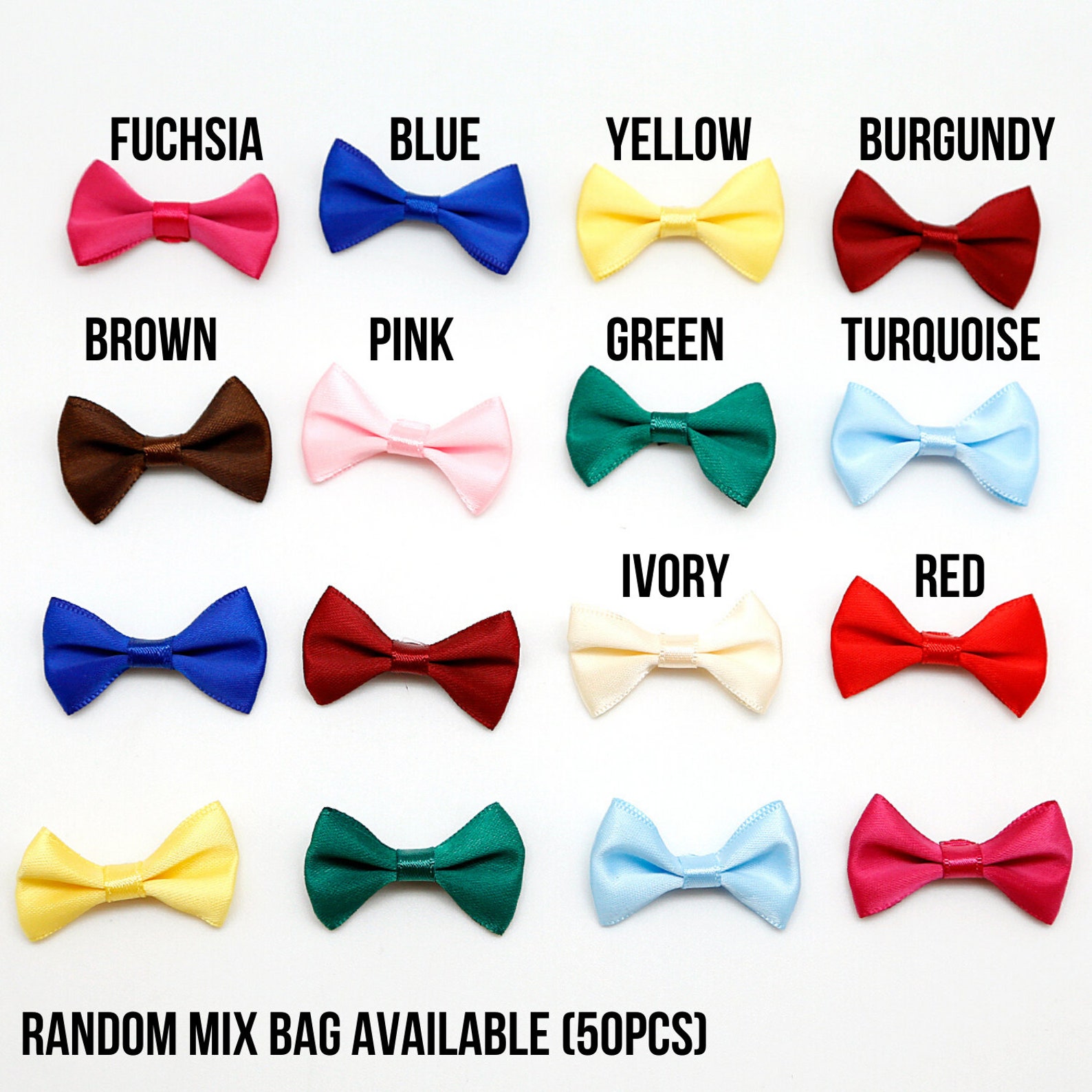 11 COLORS Satin Bowties 4cm - Bulk Bow Ties - Wholesale Bow Tie - 25 ...