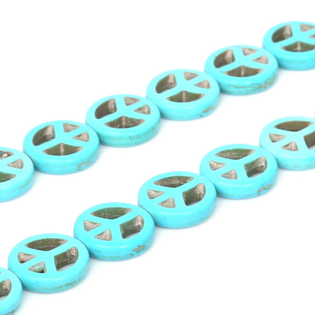 15mm Turquoise Peace Sign Beads, Peace Pendants, Peace Symbol, Howlite ...