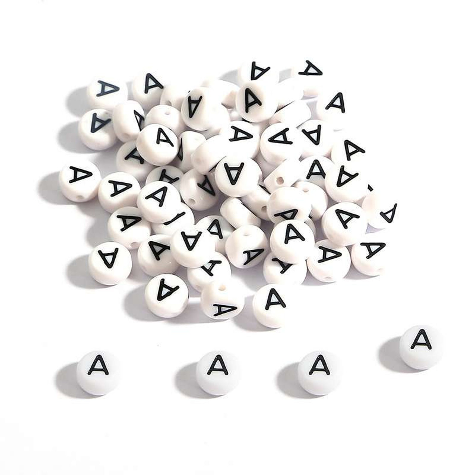 100 Letter Beads Choice of Letters or Mix - 7mm Little Round White ...