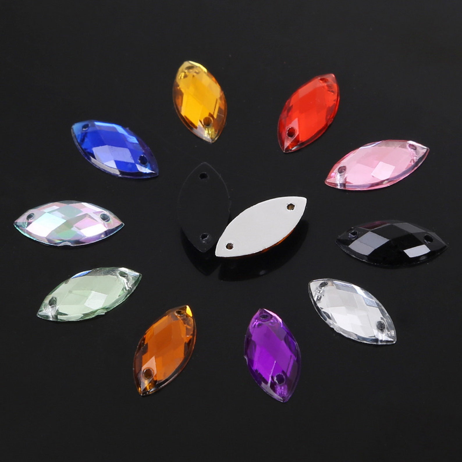 10 Colors Sew on Flat Back Acrylic Navette Crystal Rhinestones ...