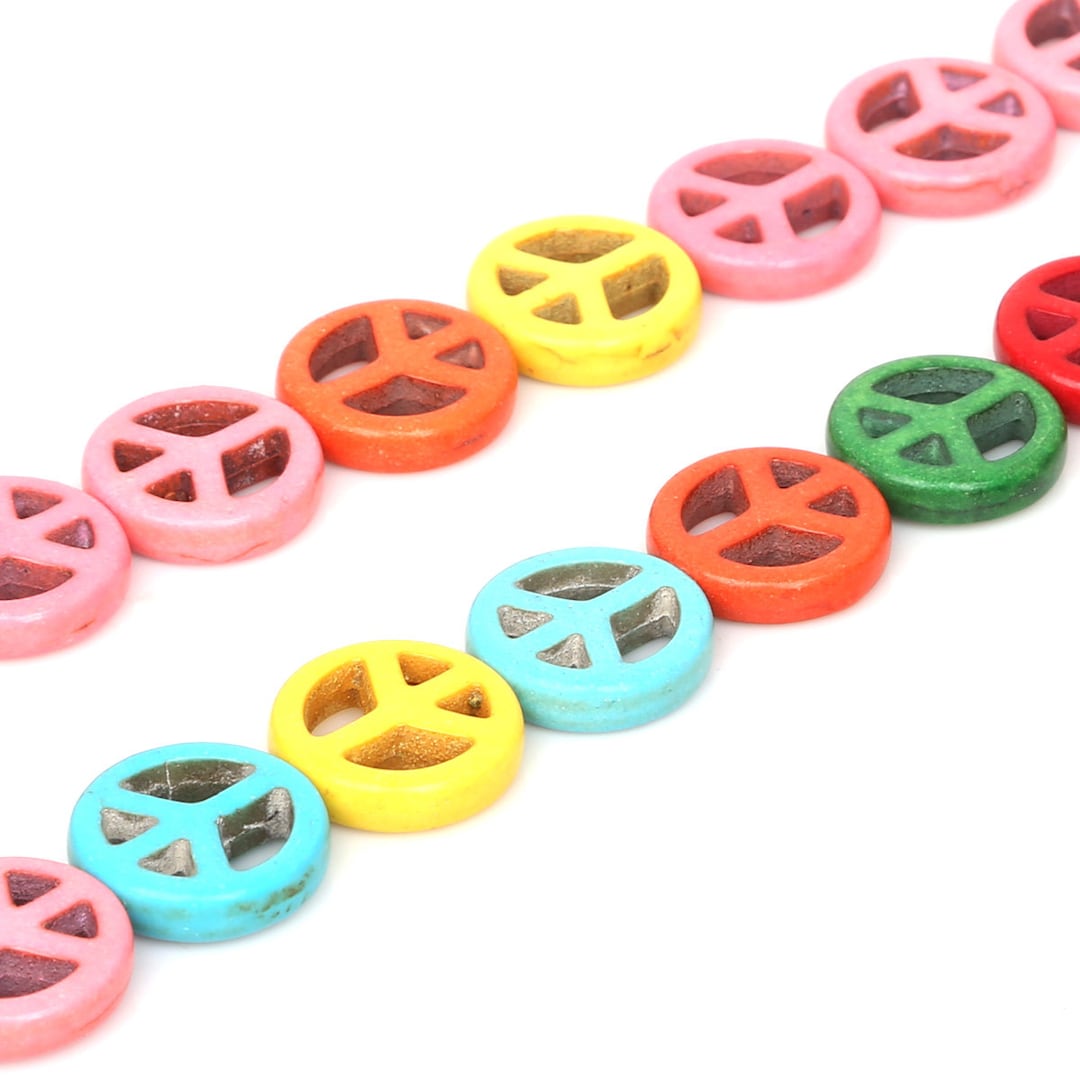 26pcs - Rainbow Peace Sign Beads, Peace Pendants, Peace Symbol, Howlite ...