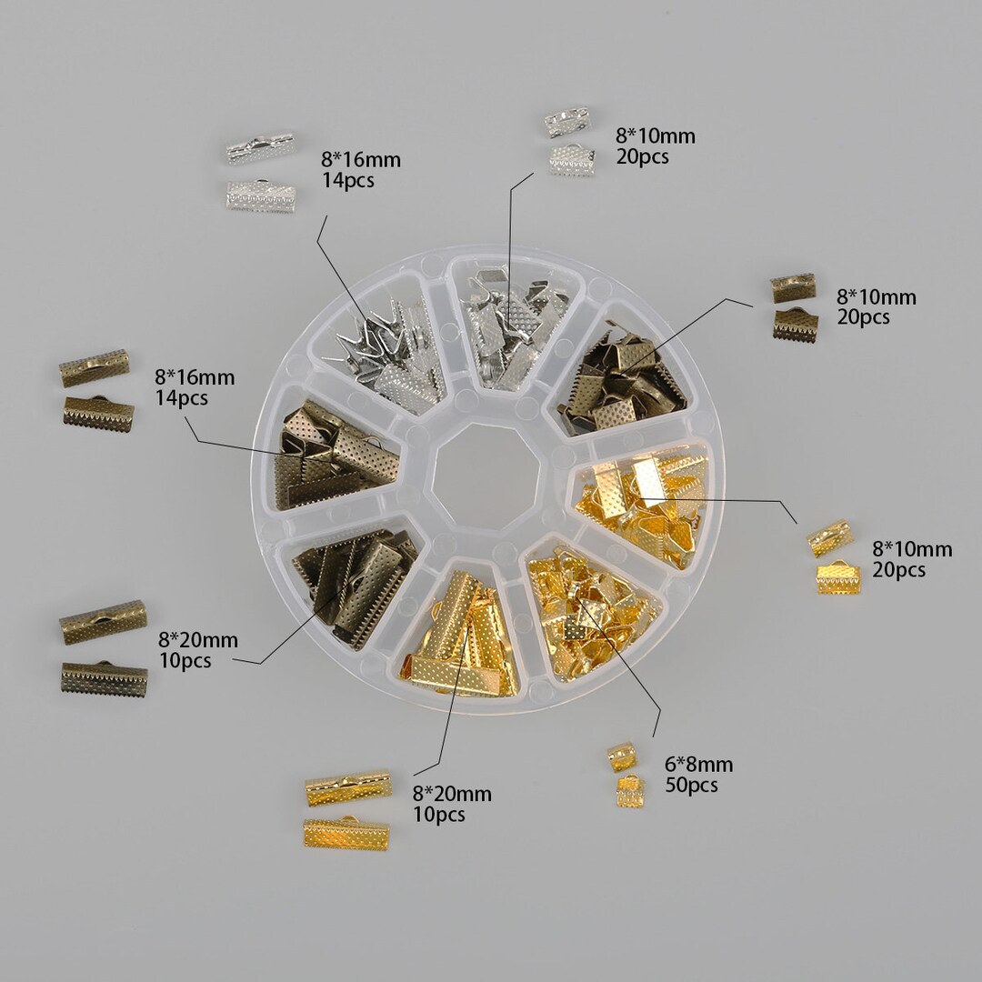 1 Box Ribbon Crimps Mixed Set of Bronze, Silver, and Gold Tone 135pcs ...
