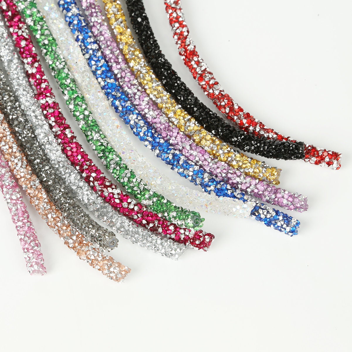 12 COLORS Crystal Rhinestone Tube Cord 7mm - Hollow Core Crystal Cord ...