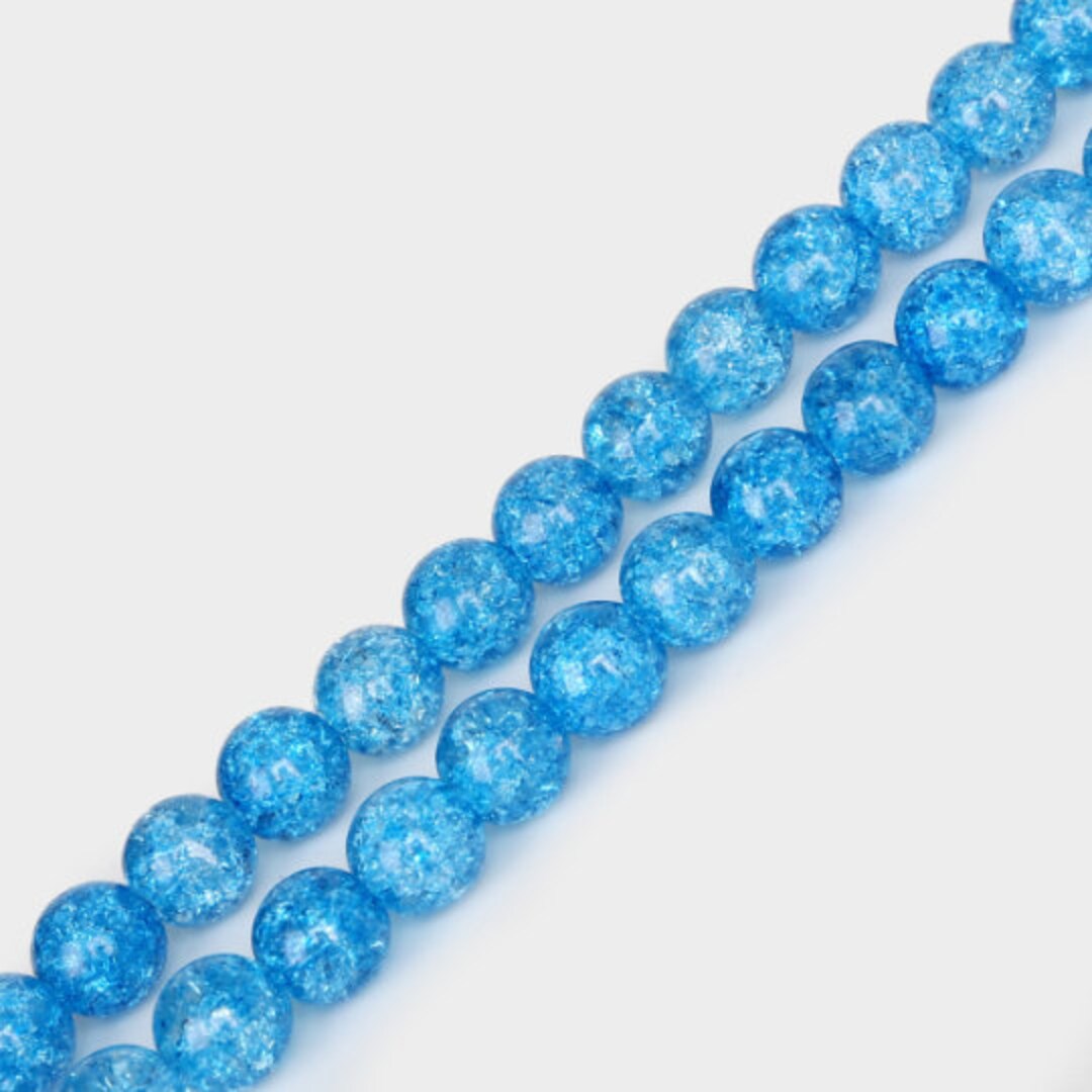 Blue Natural Gemstone Round Crackle Cracked Crystal Stone Strand Beads ...