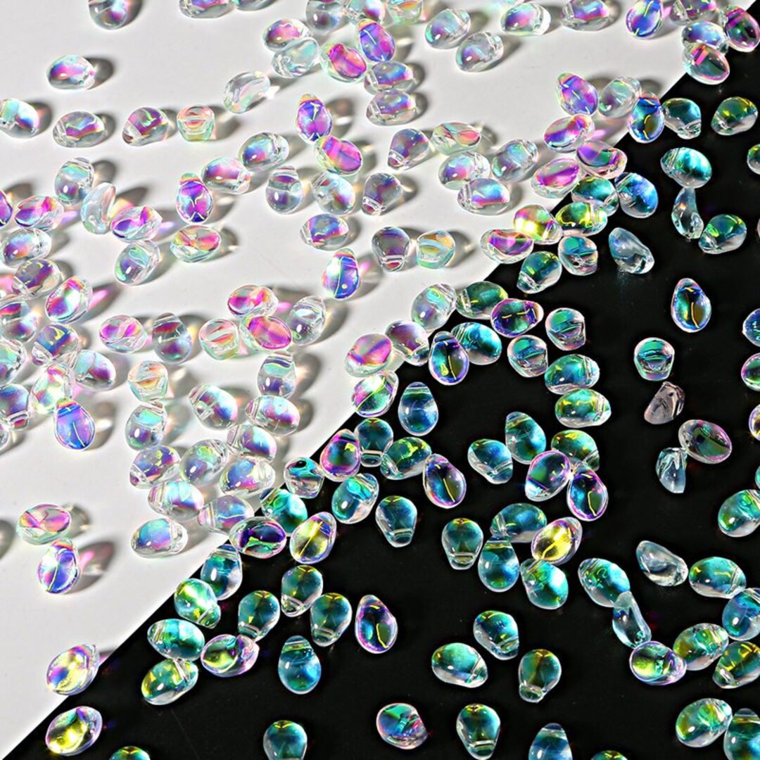 50 Pcs Rainbow Crystal Glass Chip Beads Rainbow Glass Pebble Beads ...