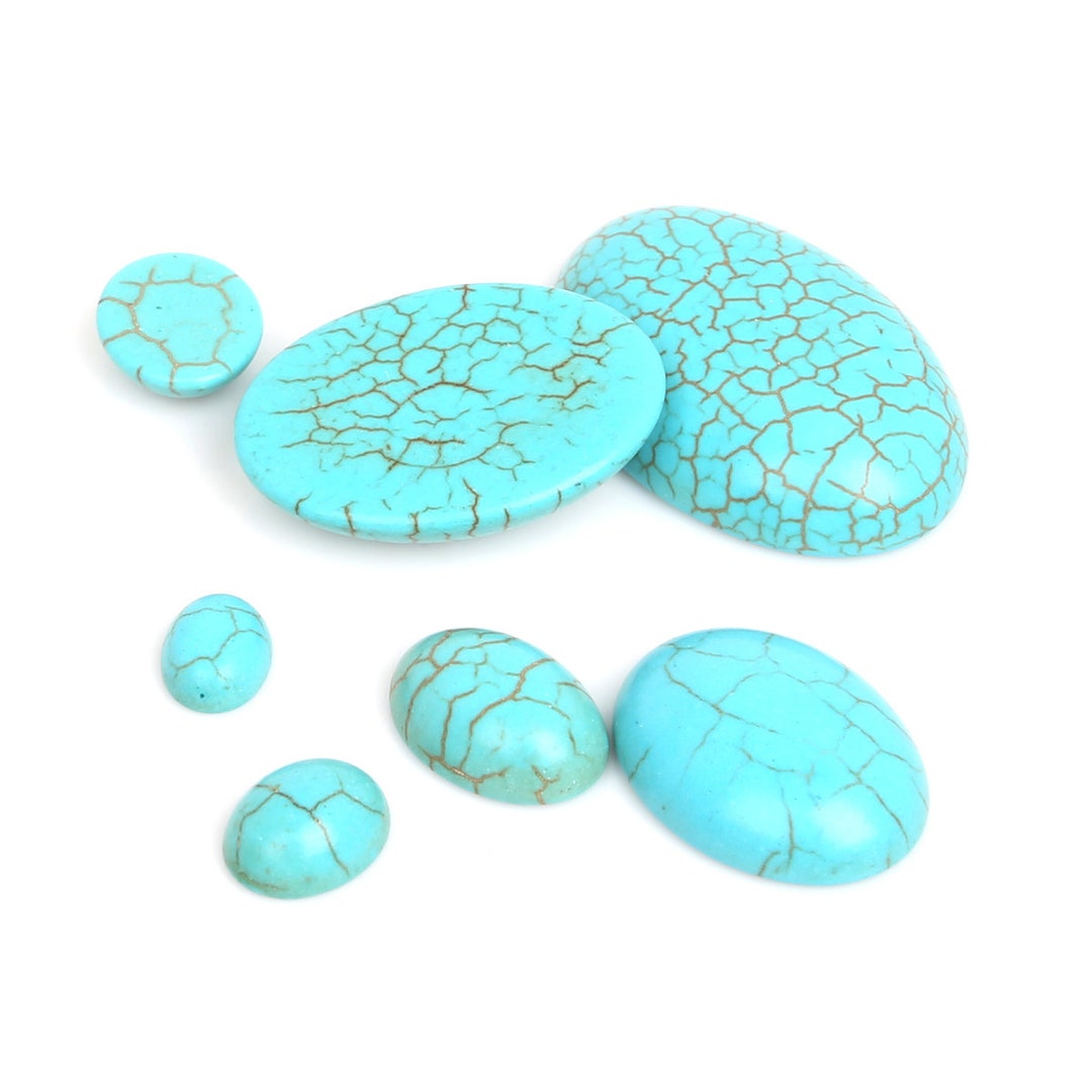Turquoise Half Oval Flatback Cabochons, Reconstructed Turquoise, 10 ...