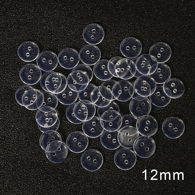 9 SIZES Clear Transparent Two Hole Buttons, Round Plastic Buttons ...
