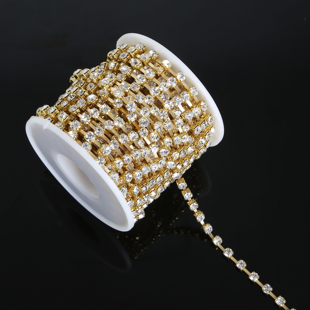 30 Feet of Crystal Gold Rhinestone Chain - SS6-18 - Rhinestone Chain ...