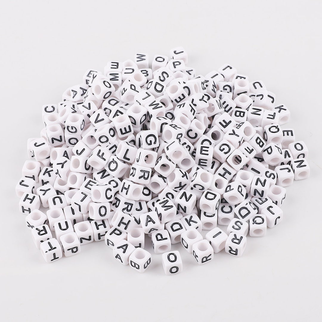 100 White Letter Cube Beads, White Alphabet Cube Beads, White With ...
