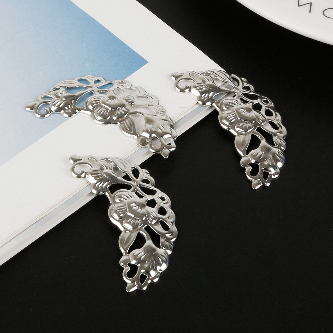 10pcs Filigree Half Moon Connector Pendant Silver Half Moon Ornate Half ...