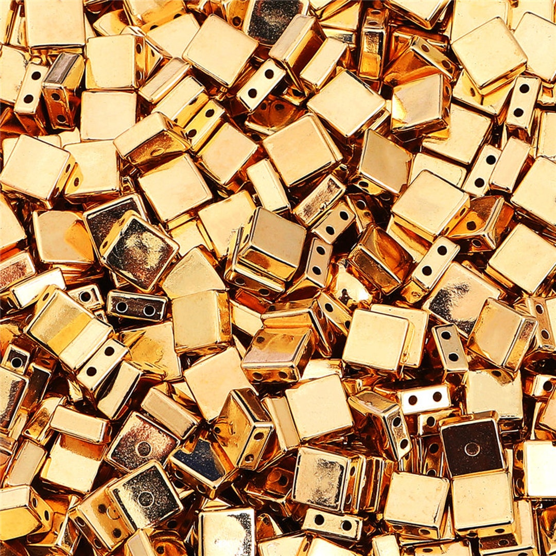 Gold Bar Two Hole Flat Beads 9x9mm - 1mm Hole - Bar Beads - Gold ...