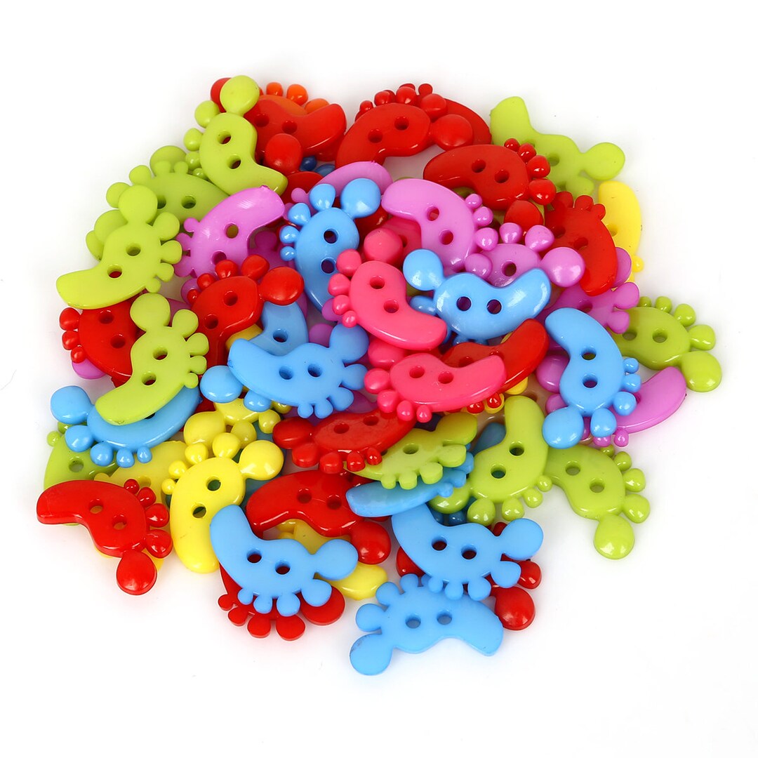 50pcs Mixed Feet Buttons 15x21mm / Rainbow Feet 2 Holes Plastic Buttons ...