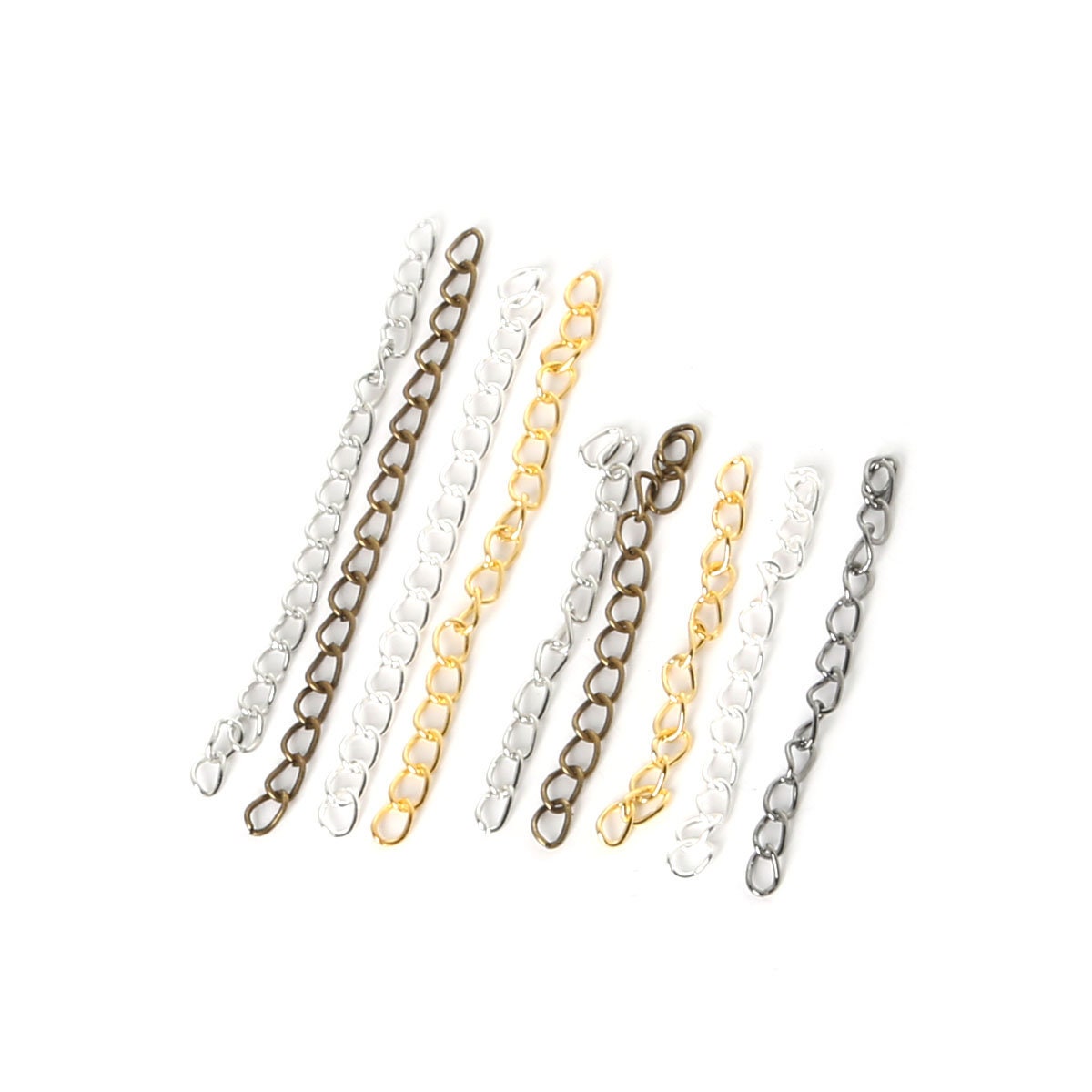 100 Pcs - 5 Colors Steel Extender Chain - Gold Bronze Silver Rhodium ...