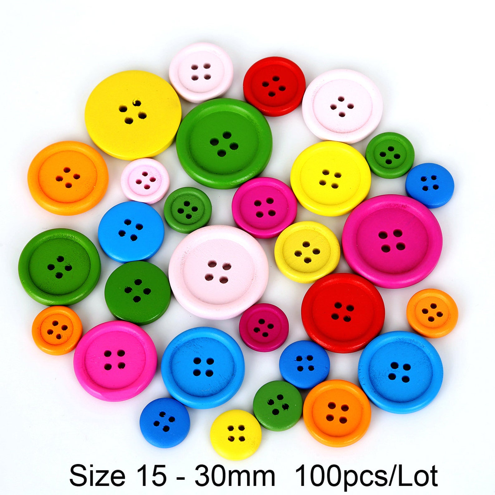 15-30mm Mixed Size Wood Assorted Round Buttons - Round Resin Four Hole ...