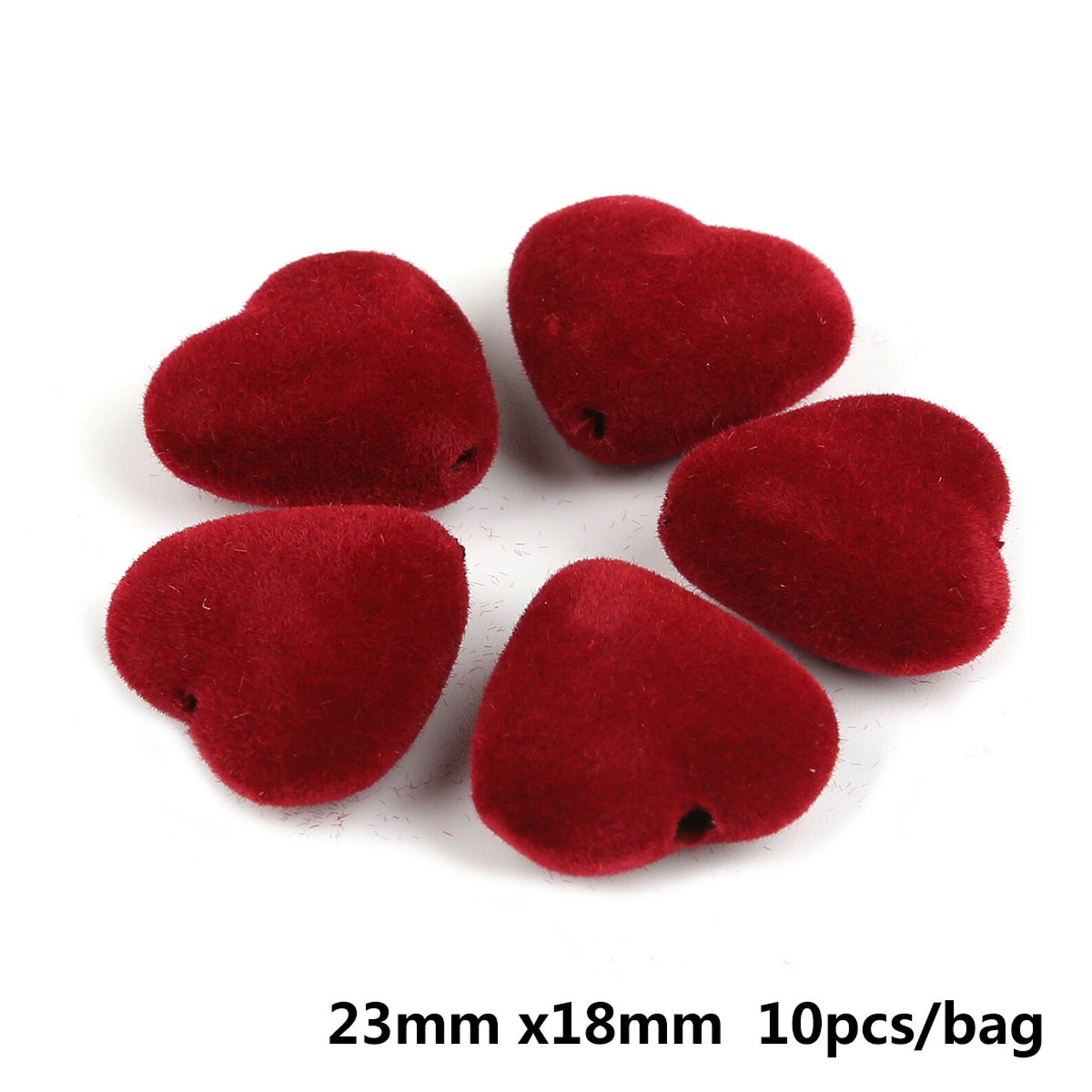 10pcs 23mm Flocked Acrylic Puff Heart Beads - Velvet Heart Charms ...
