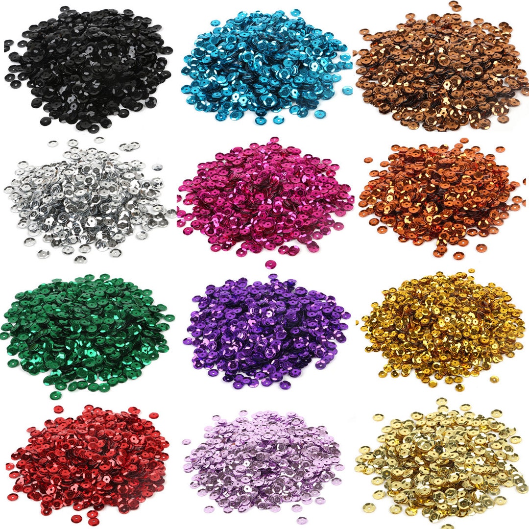 12 COLORS 6mm Metallic Finish Faceted Cup Sequins - Mix Color Loose Cup ...
