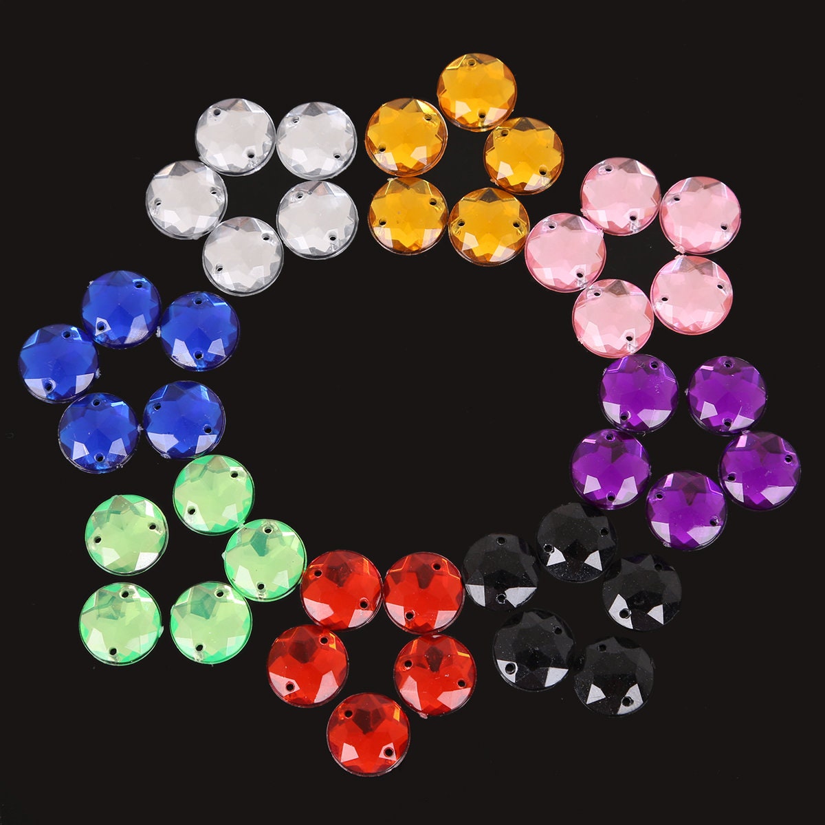 10 Colors Sew on Flat Back Acrylic Round Crystal Rhinestones - 14mm ...